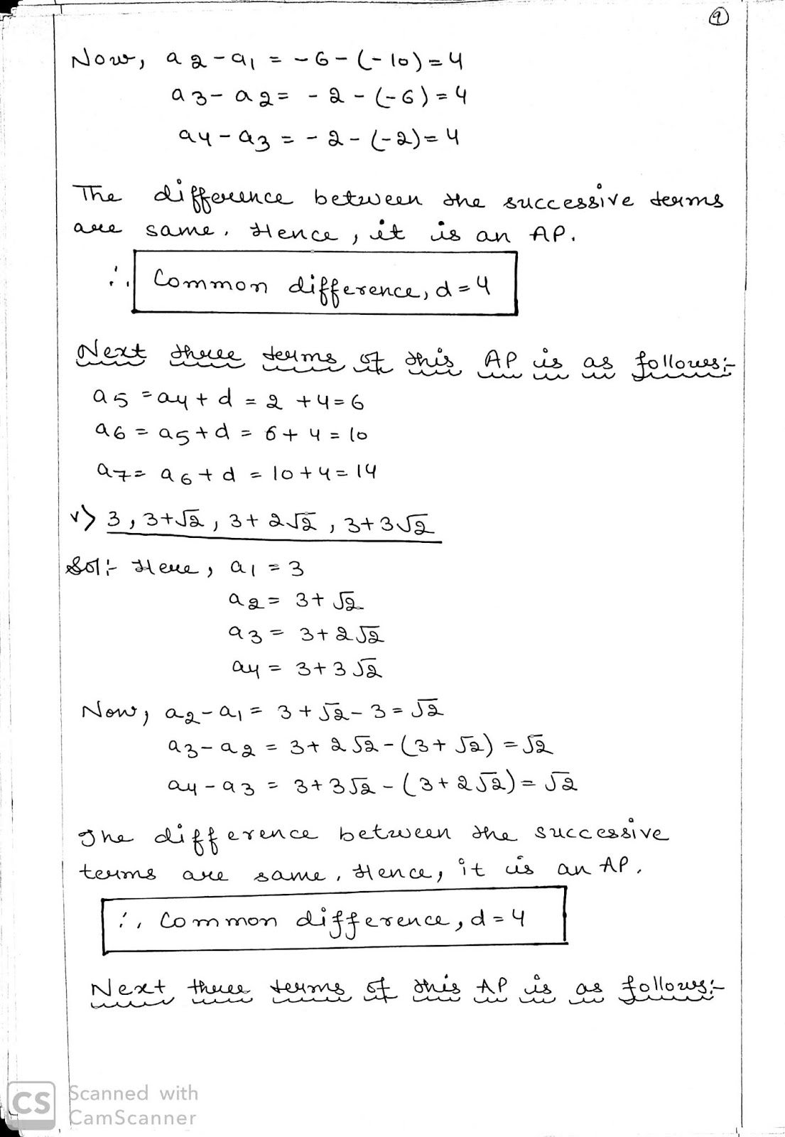 Arithmetic Progression Handwritten Notes for 10th Class