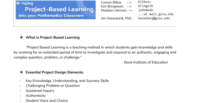 Do we understand?: Math in Action 2018: Project Based Learning