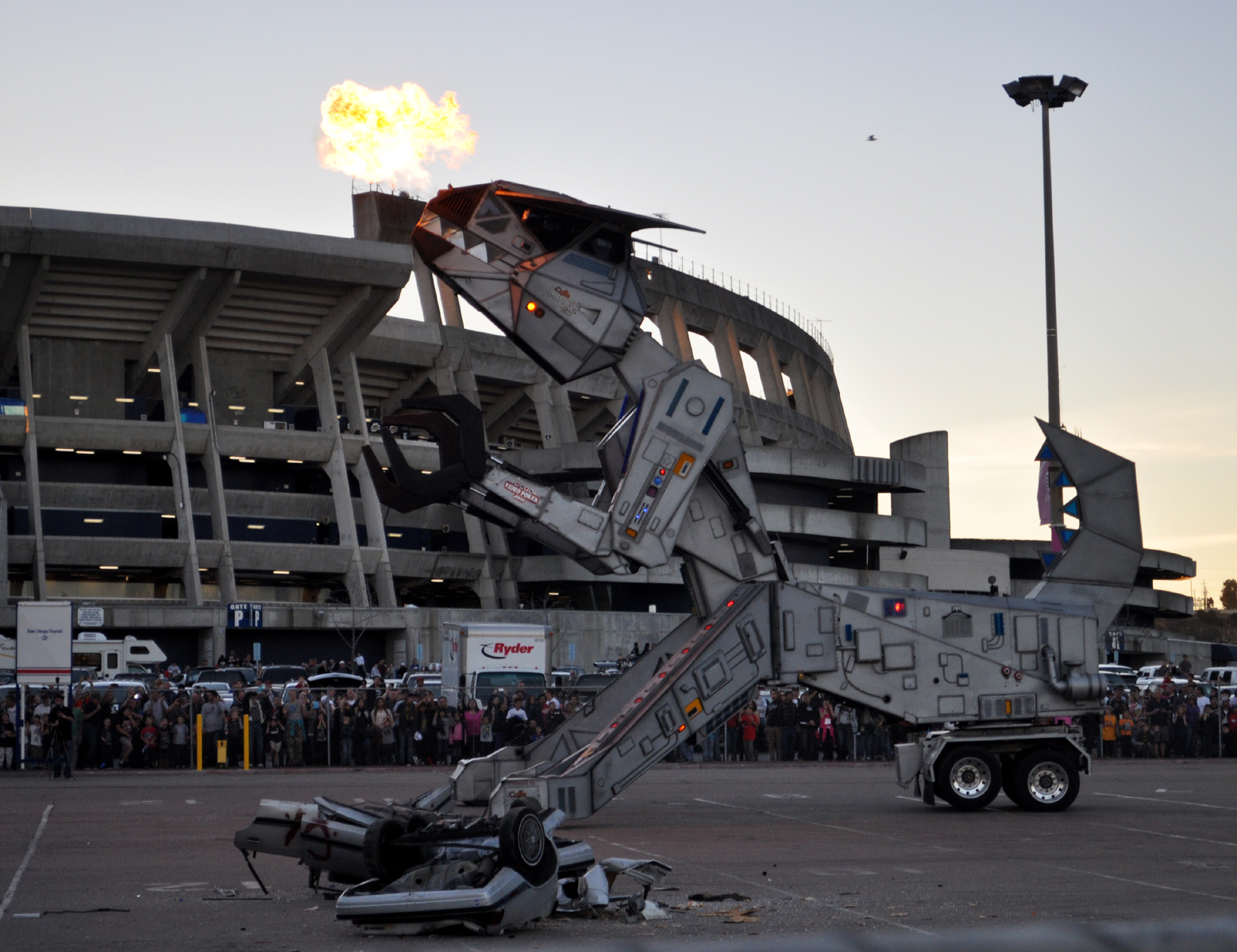 Just A Car Guy: Robosaurus gives a good show of chewing on and tearing ...