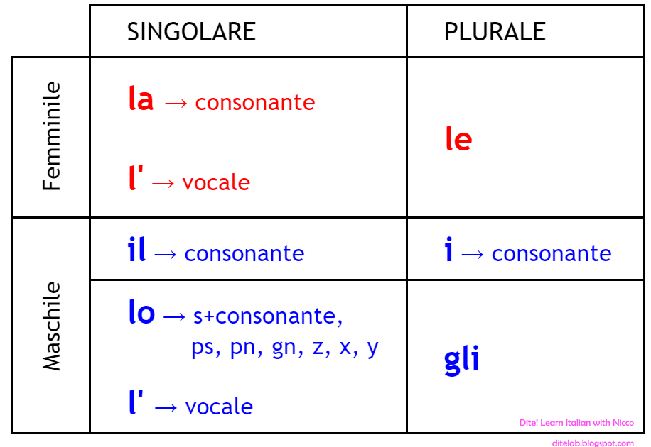 Articoli determinativi (Definite articles) | Italian with Nicco: Dite!