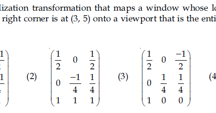 COMPUTER SCIENCE MCQS: Find the normalization transformation that maps a window whose lower left ...