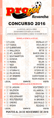 ProGol-Quinielas: Progol Revancha 2016