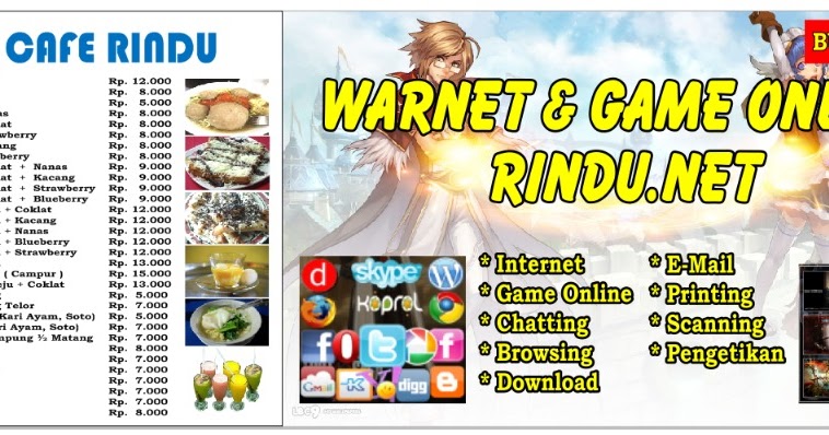 CAFE & WARNET GAME ONLINE'RINDU': menu makanan dan minuman