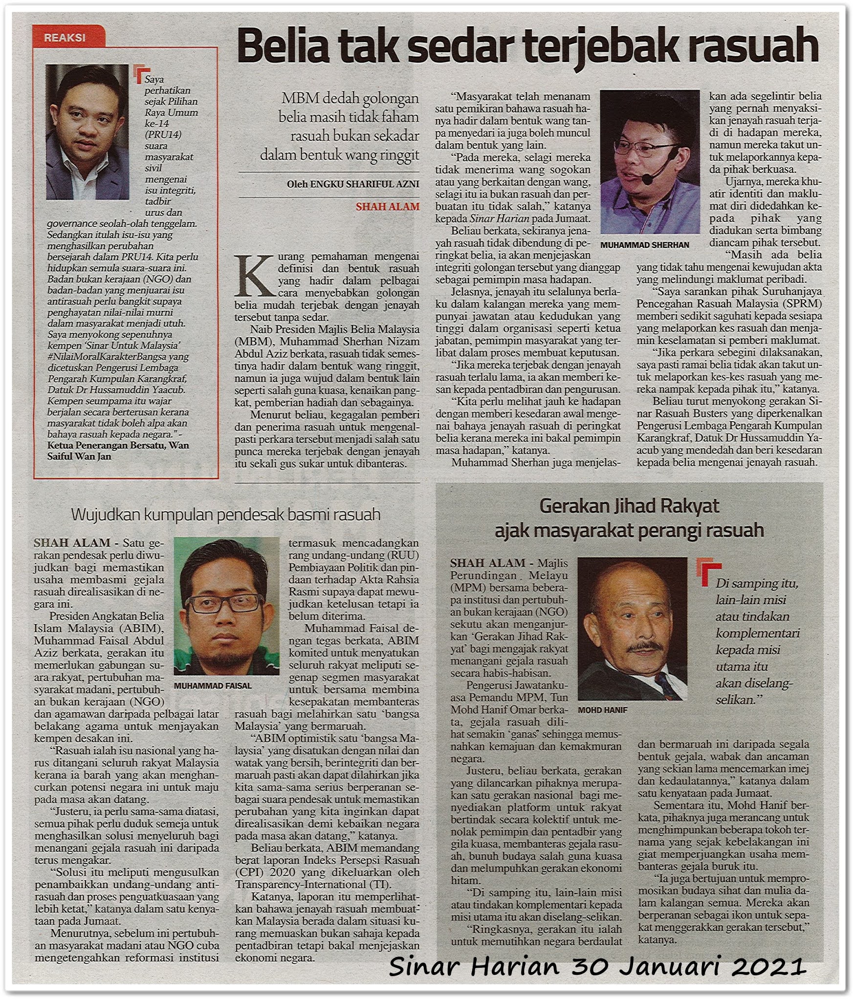 Rasuah di kalangan rakyat Malaysia - Keratan akhbar Sinar Harian 30 ...