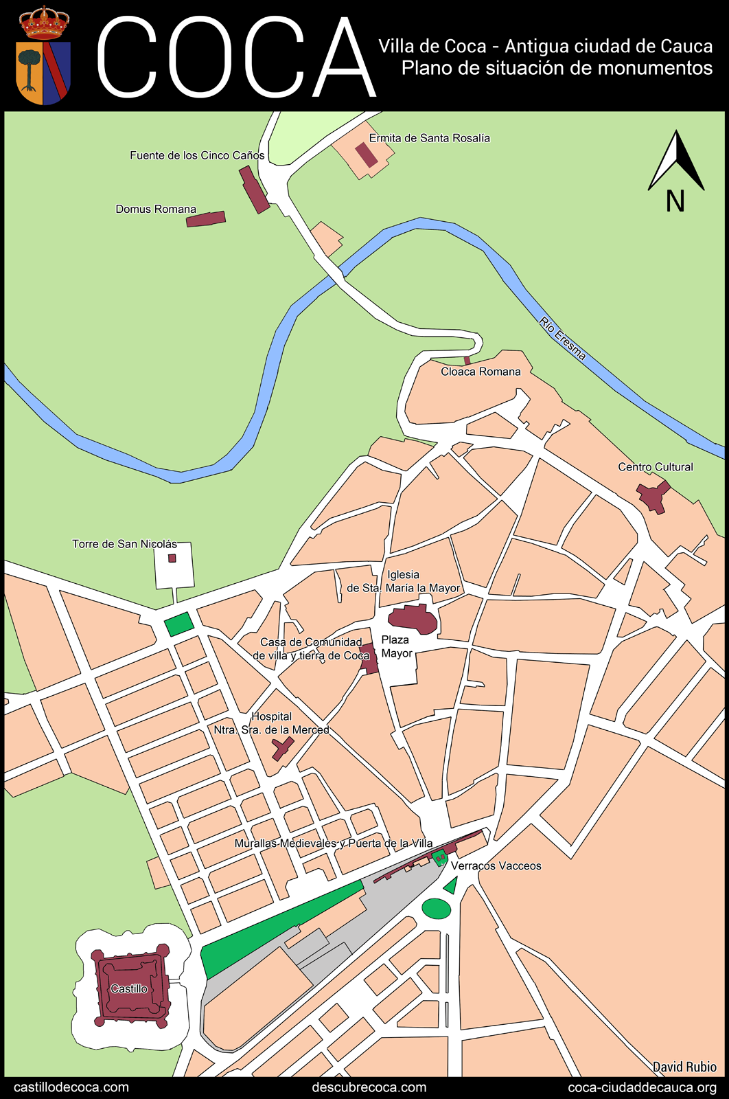 Plano de situación de monumentos en Coca