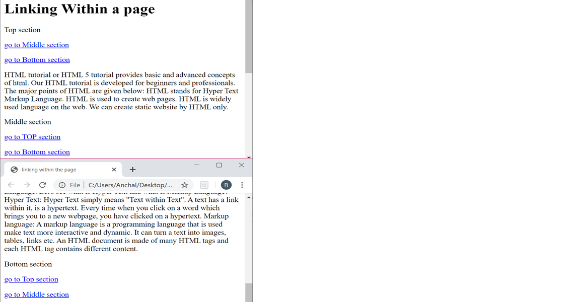 Write A Program In Html Using Hyperlink Within A Page