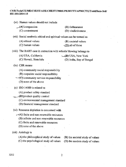 Values and Ethics in Profession HU301 WBUT 2014 Question Paper ...