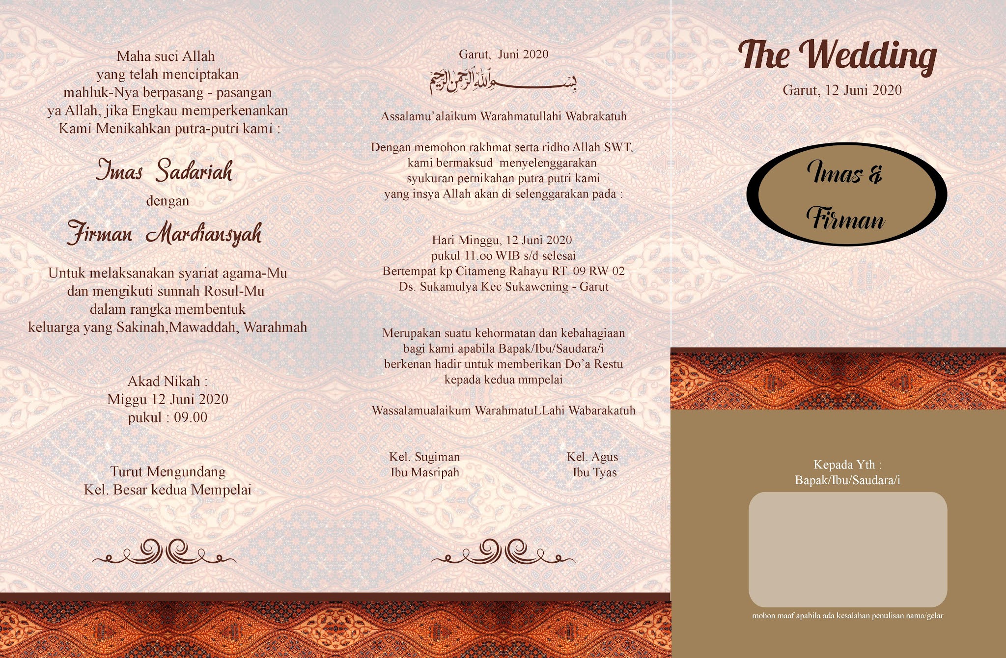 Desain Undangan Lipat 3 Model 010