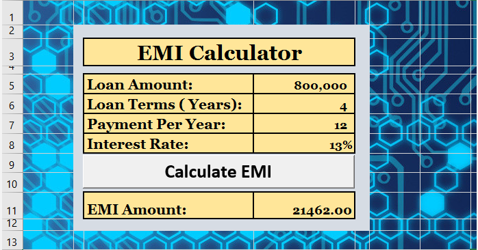 How To Create Equated Monthly Installment EMI Calculator Using VBA In How To Create Equated Monthly Installment EMI Calculator Using VBA In