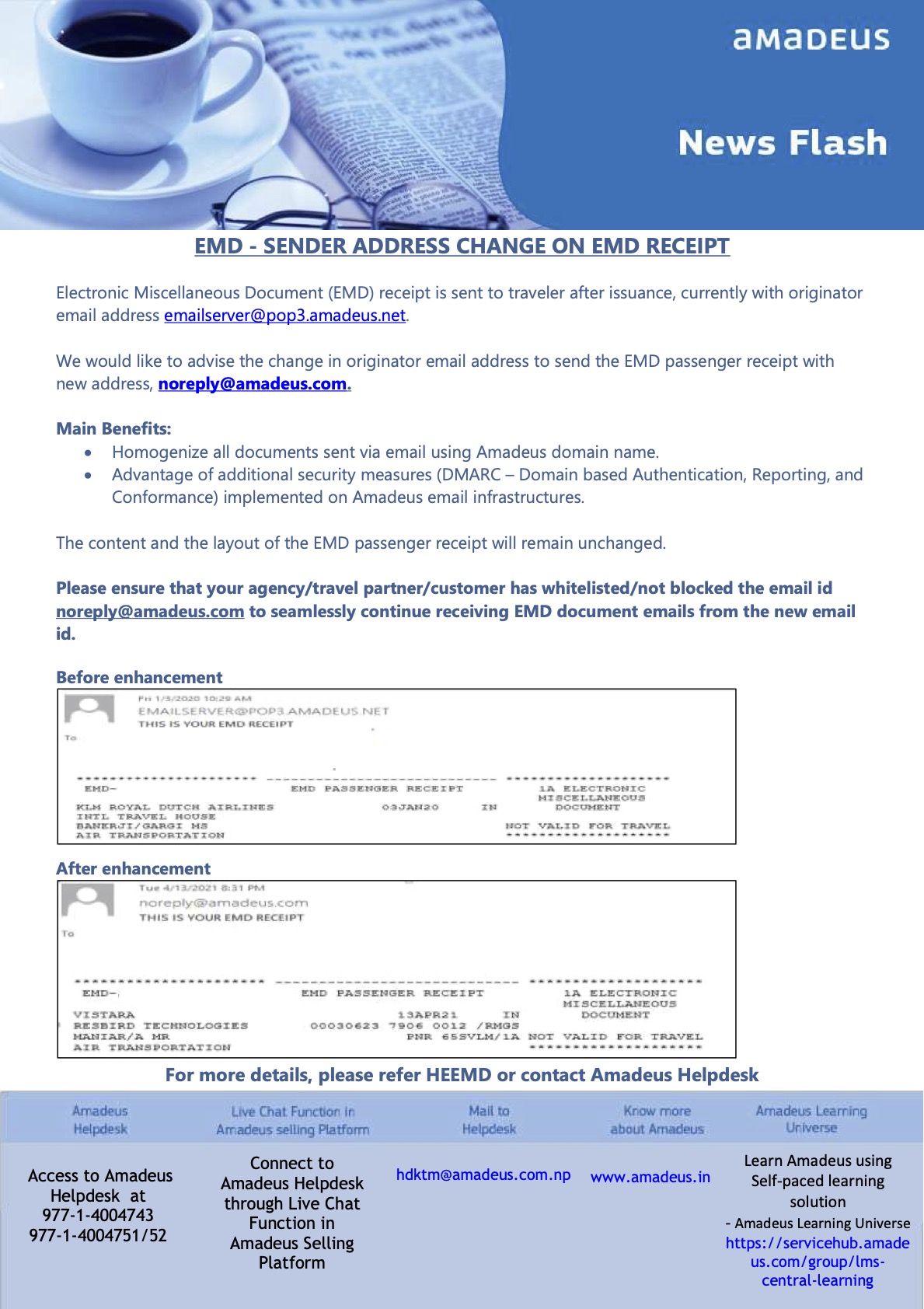 Amadeus EMD Sender Address Change