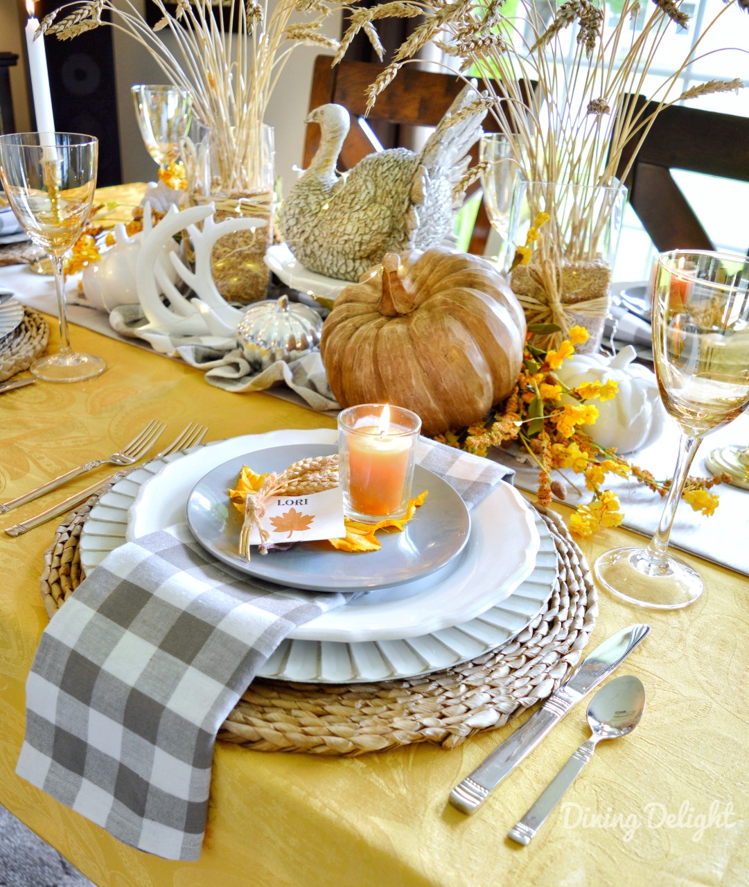 Dining Delight: Yellow & Gray Harvest Themed Thanksgiving Tablescape