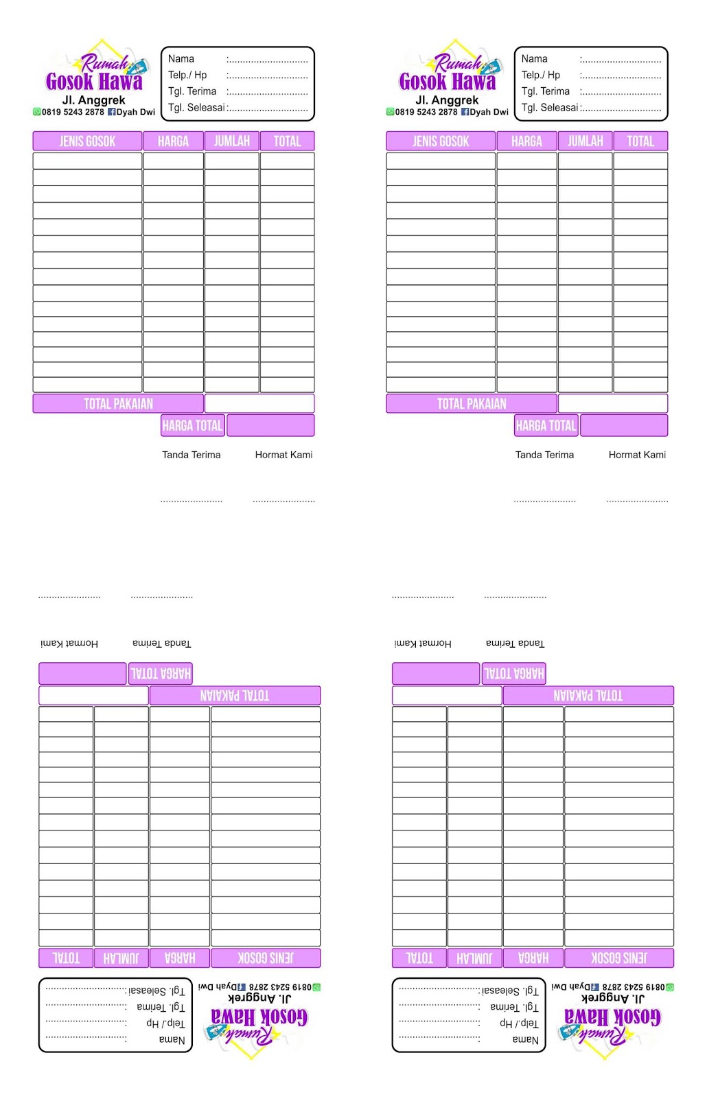 WAHYU SAUNG PRINT: Contoh Nota dan Ukurannya