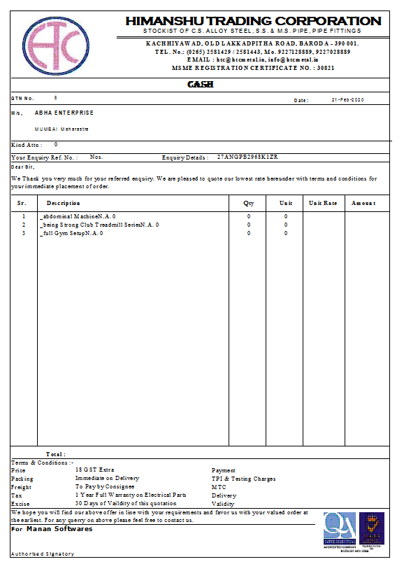 Quotation Designs Made from Software ~ Billing Software Guru