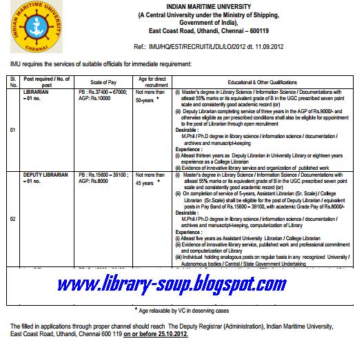 The Library Soup : Librarian and Deputy Librarian Vacancy at Indian ...