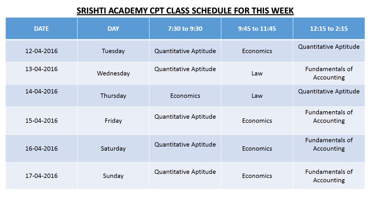 Srishti Academy Salem CPT Time Table srishti-academy-salem-cpt-time-table