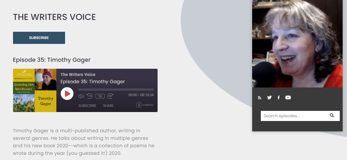 Timothy Gager News: Podcast Appearance: The Writers Voice with Linda ...