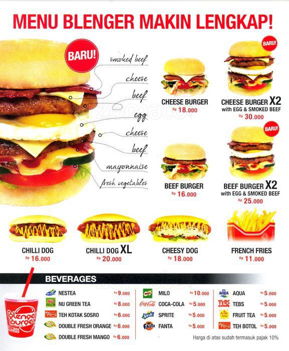 Harga Menu Blenger Burger Jakarta Terbaru 2017