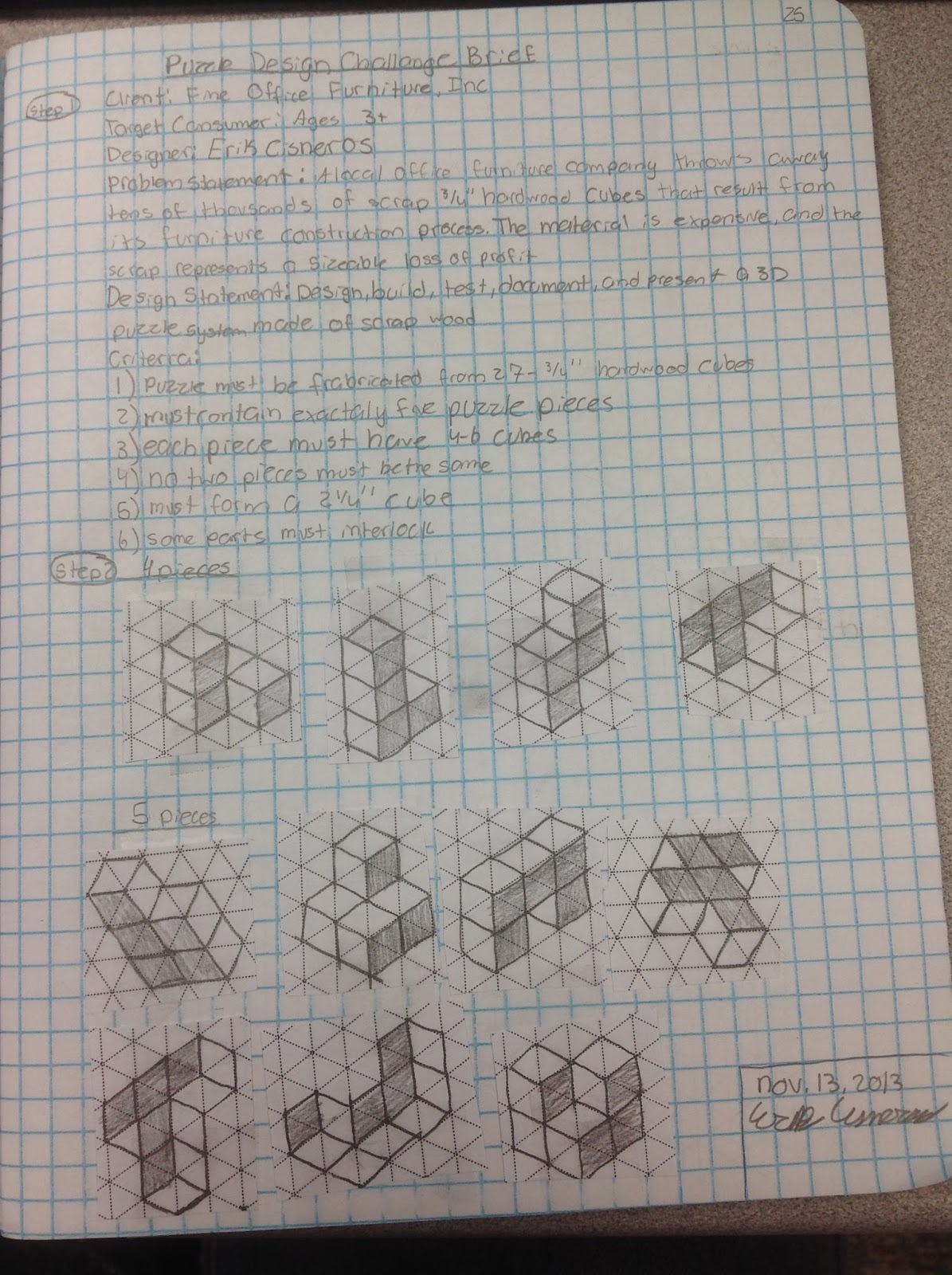 Erik Cisneros' Engineering Portfolio: IED Project 3: Puzzle Cube Design Challenge