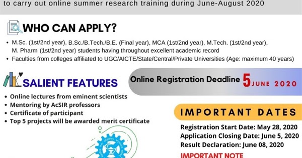 CSIR-SRTP 2020 | CSIR-SUMMER RESEARCH TRAINING PROGRAM-2020 for Students & Teachers during June ...