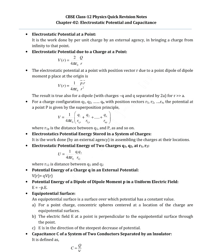 STUDENT's ZONE: PHYSICS QUICK REVISION NOTES- electrostatic potential ...