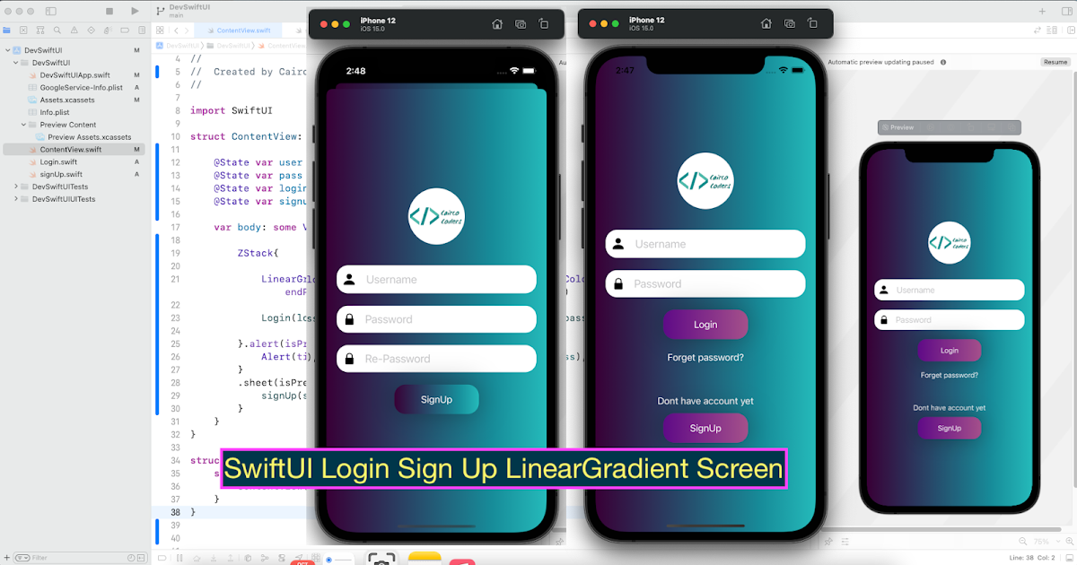 SwiftUI Login Sign Up LinearGradient Screen | Tutorial101