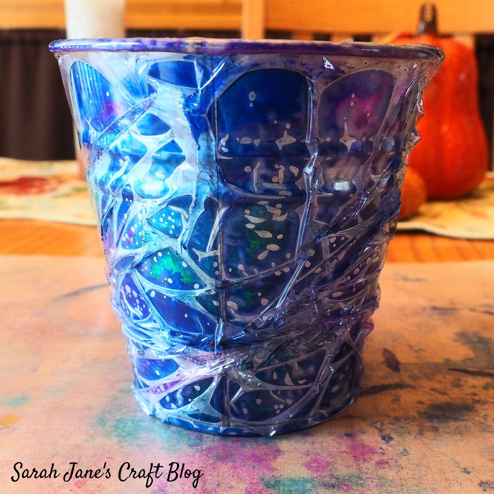 Plastic Wrap Alcohol Ink Flower Pot