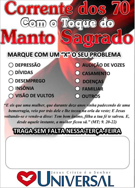 Trabalho Universal 4 Folhetos Corrente Dos 70 TerÇa Feira