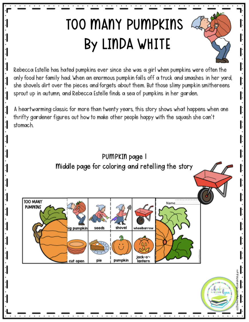TOO MANY PUMPKINS BOOK CRAFT ~ Book Units by Lynn