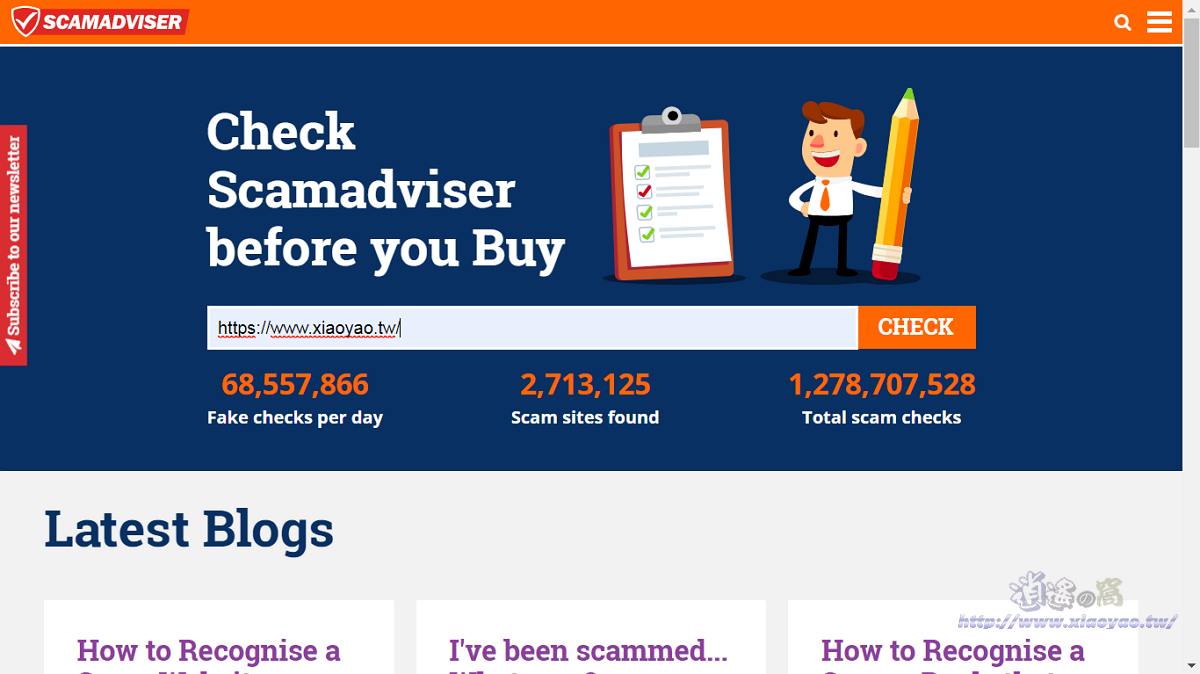 ScamAdviser 查看網站信任指數，貼上網址檢查是否為釣魚、詐騙網站