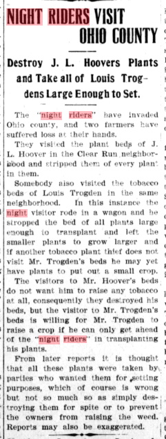 Ohio County, Kentucky History: NIGHT RIDERS