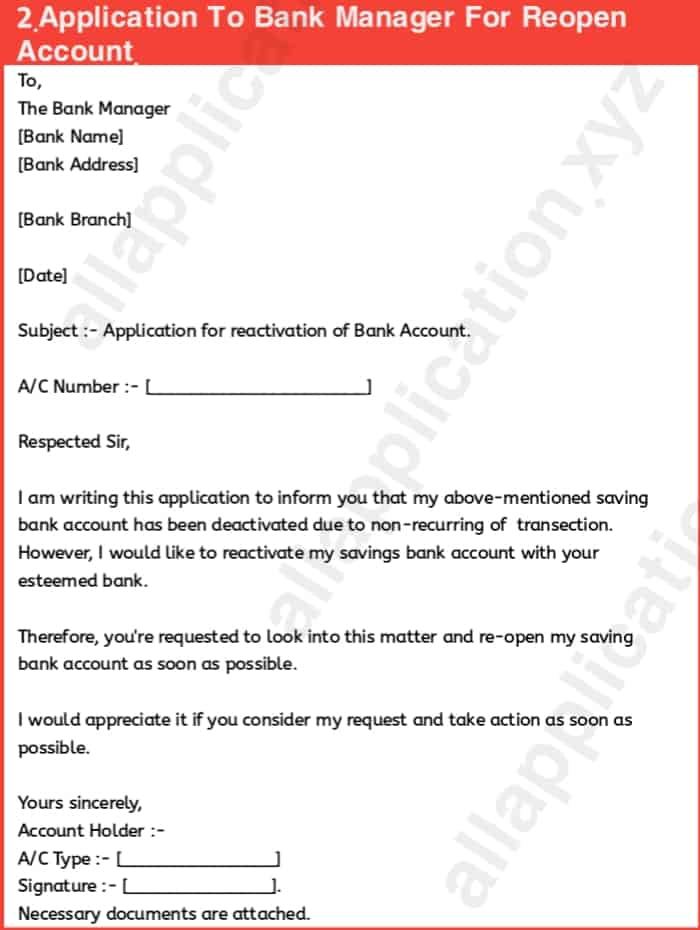 Application For Bank Account Reopen【 FOR ALL BANKS】5+ Samples in Latest ...
