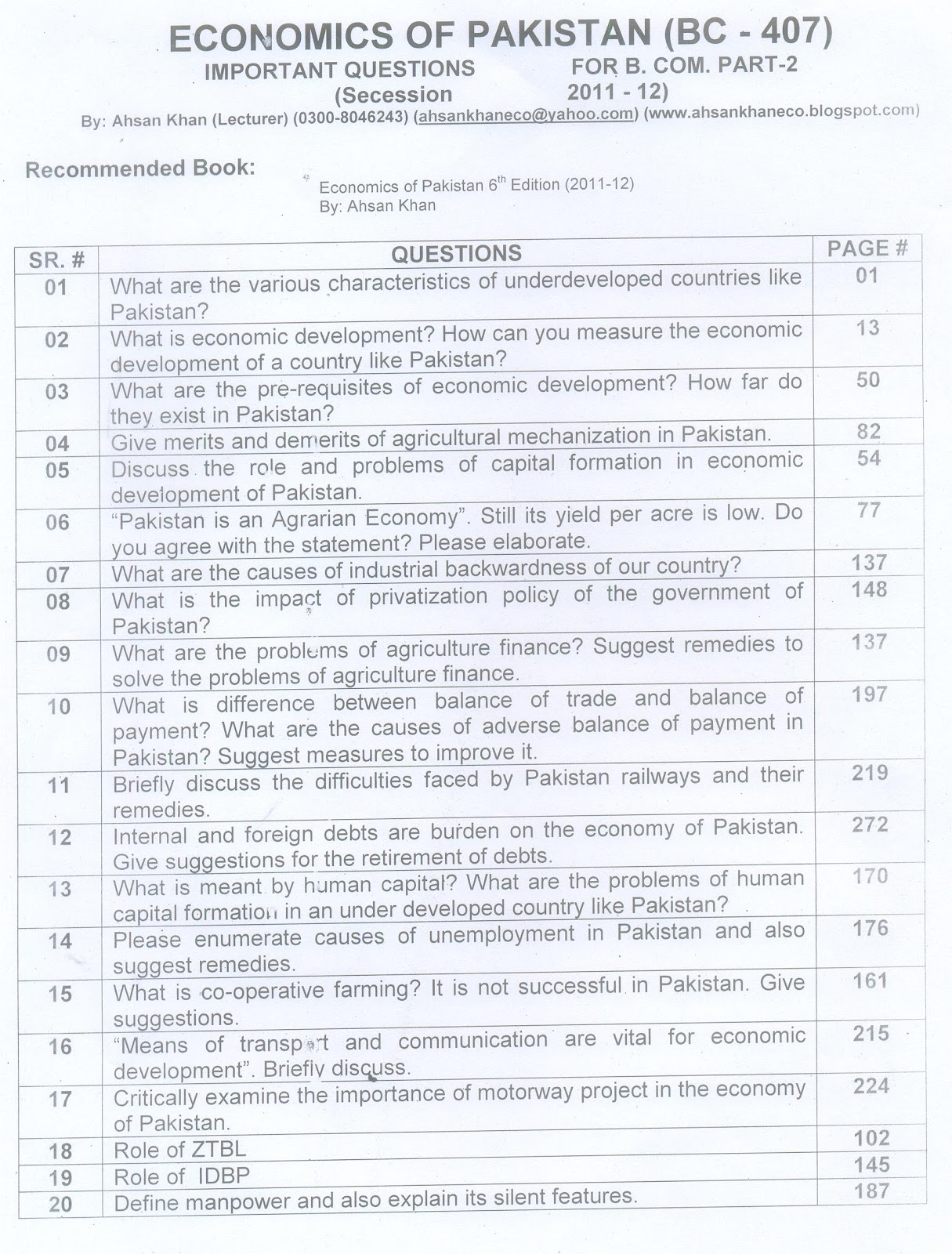 Economics And Education Important Questions Of Economics Of Pakistan economics-and-education-important-questions-of-economics-of-pakistan