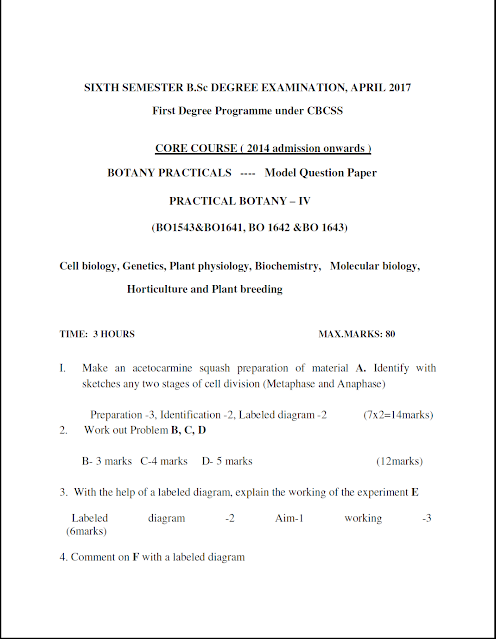 Kerala University B.Sc Practical Botany - IV April 2017 Question Paper ...