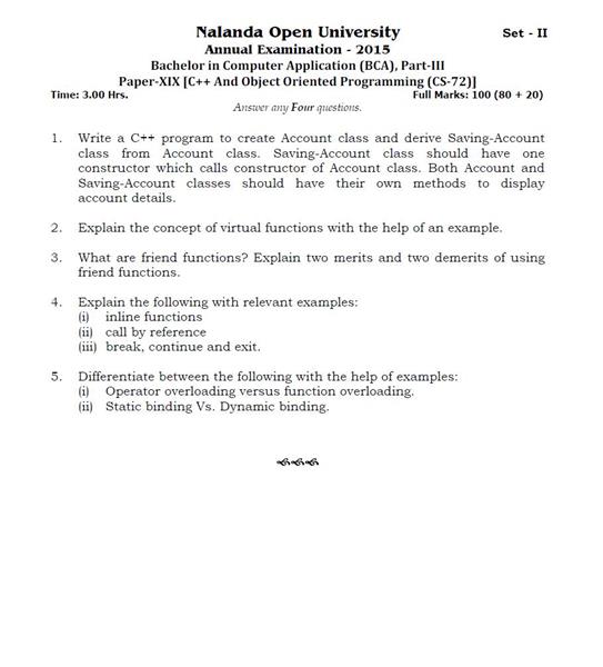 Nalanda Open University BCA CS72 C++ And Object Oriented Programming ...