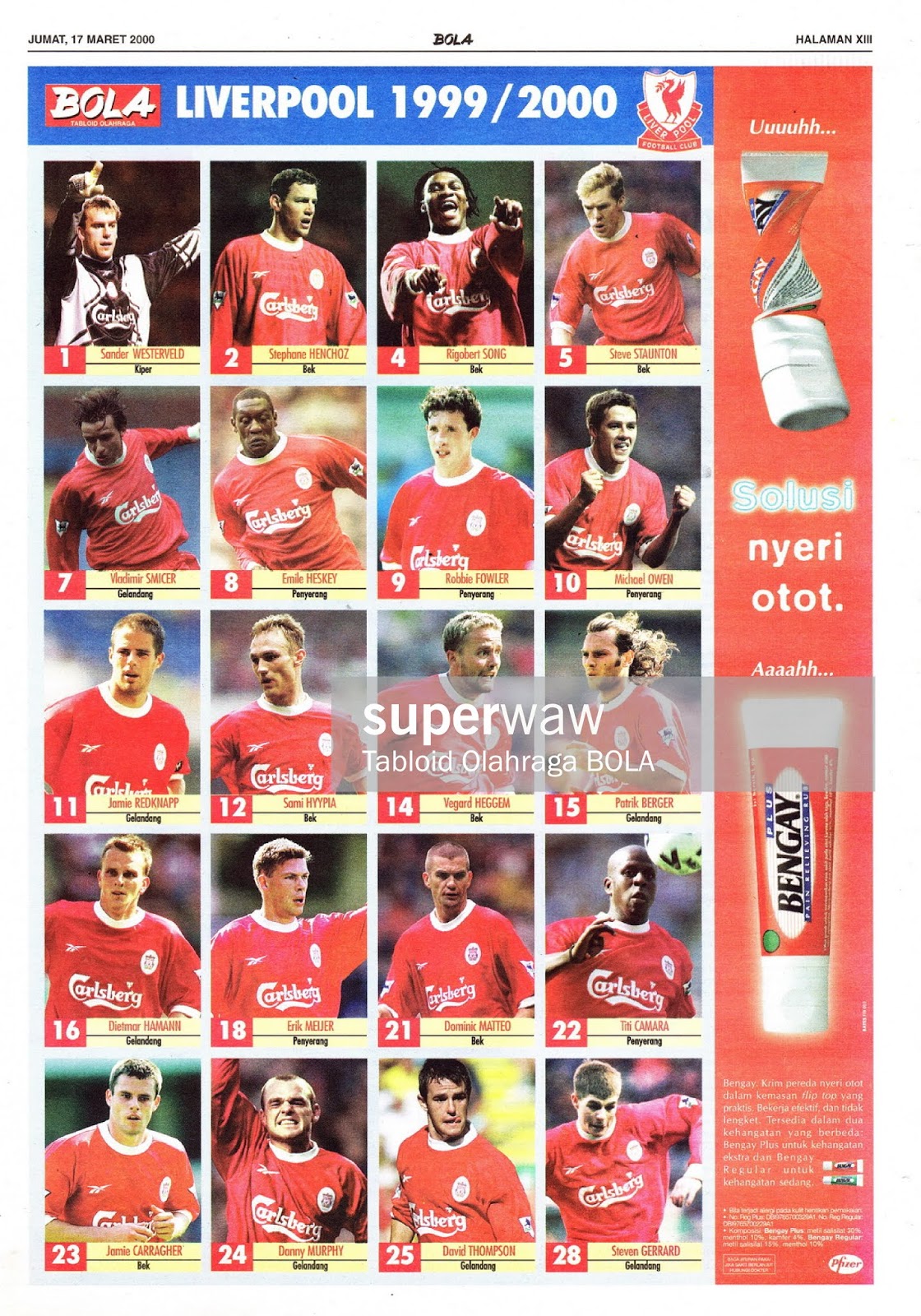 POSTER SQUAD LIVERPOOL 1999/2000