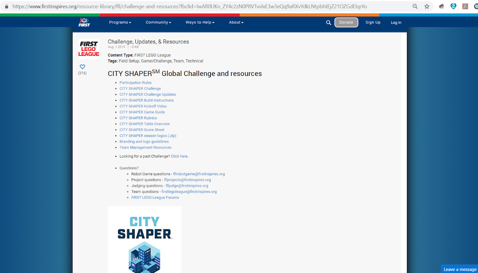 First Lego League - CITY SHAPER Season Launch