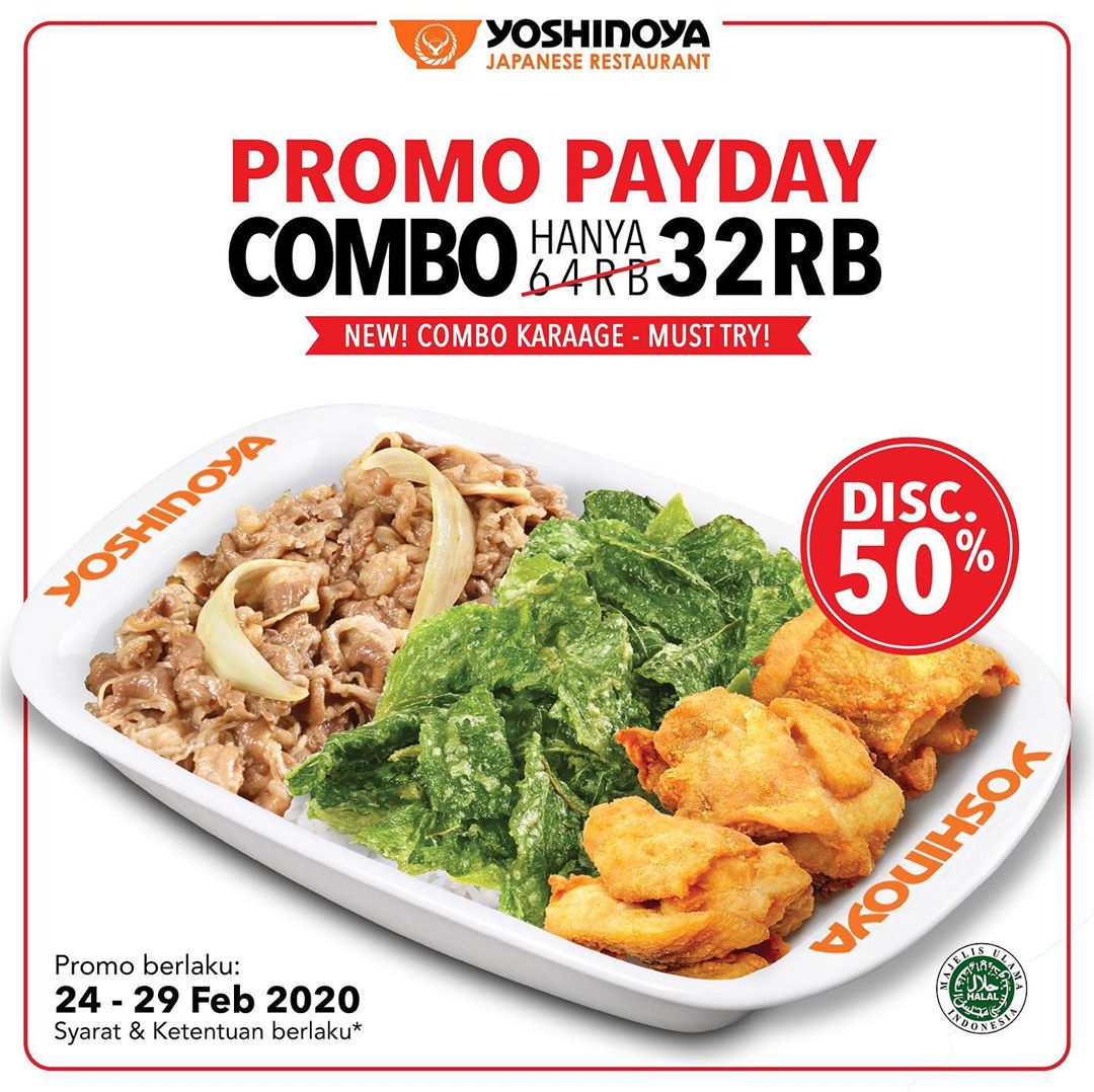 Yoshinoya Promo Payday Combo Diskon 50% Hanya Rp.32Ribu Periode 24-29 Februari 2020 - scanharga