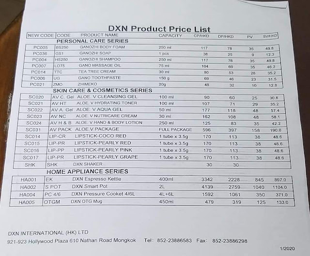 DXN Product Price List in Asia