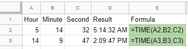 Google Sheets - TIME function