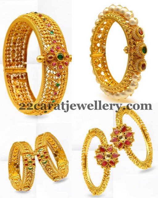 Antique Gold Swirls Bangles - Jewellery Designs