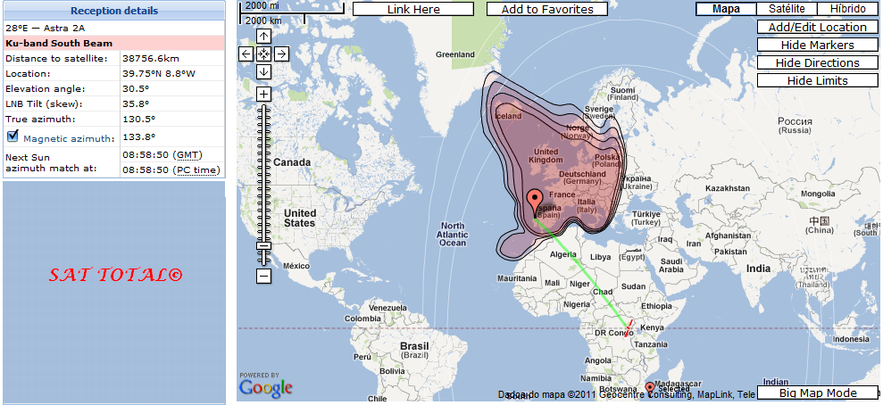 Satélite EUROBIRD 1 e ASTRA 2A/2B/2D/1N - 28,5.º e 28,2º Este ...