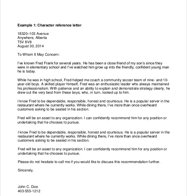 Free Sample Personal Reference Letter Template ~ Resume Letter