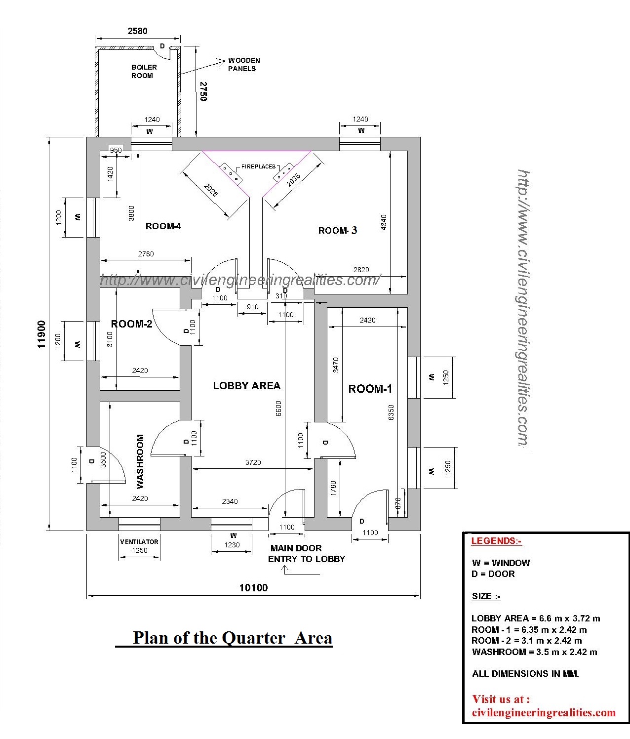 Plan of the Quarter Area -11.9m x 10.1m
