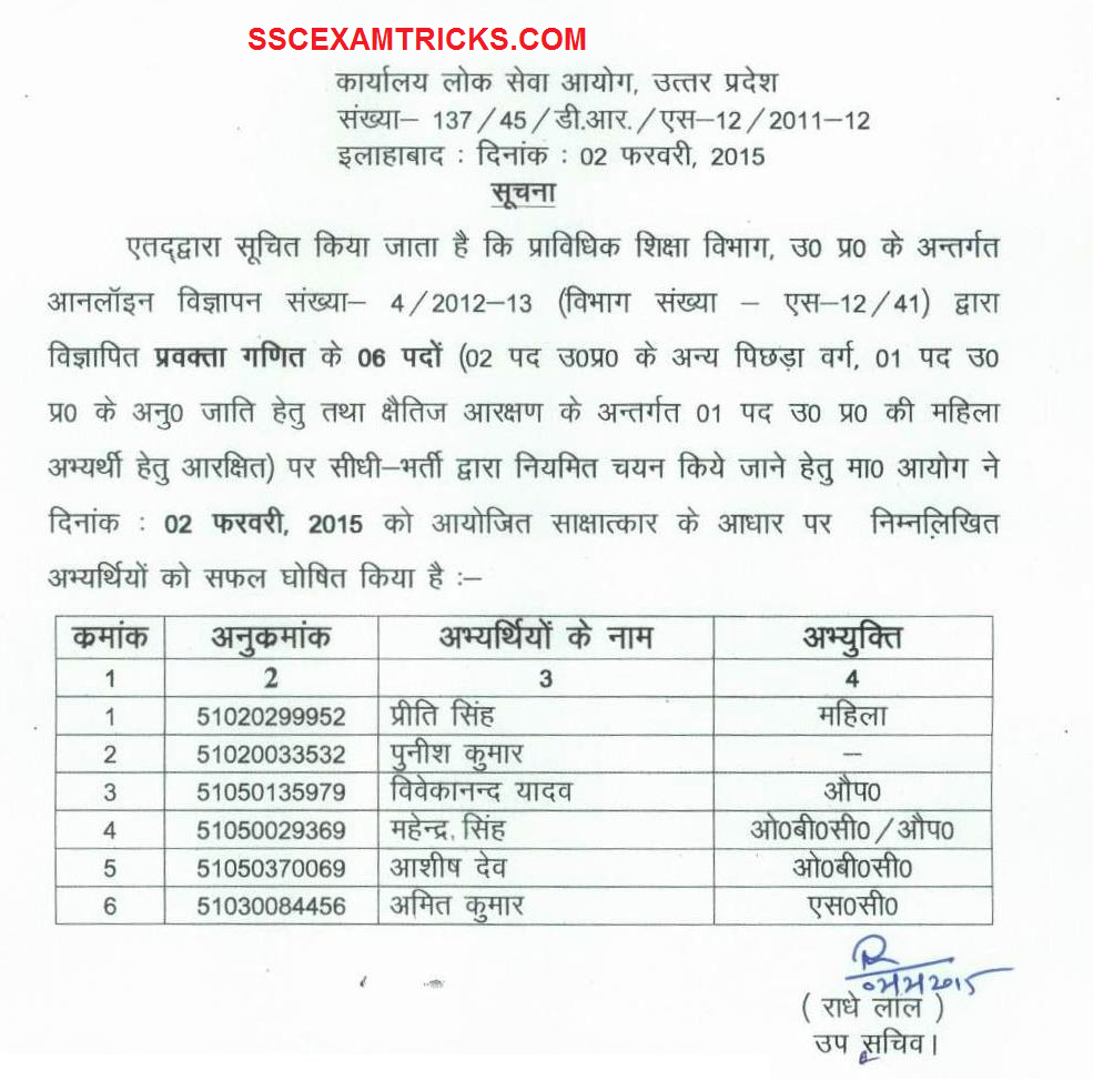 SscExamTricks UPPSC Interview 2015 Result Released Appointment sscexamtricks-uppsc-interview-2015-result-released-appointment