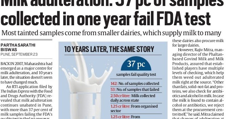 FOOD SAFETY LATEST: Milk adulteration: 37 per cent of samples collected ...