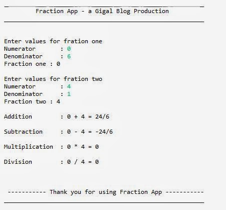 Gigal: Java Fraction Calculator Example