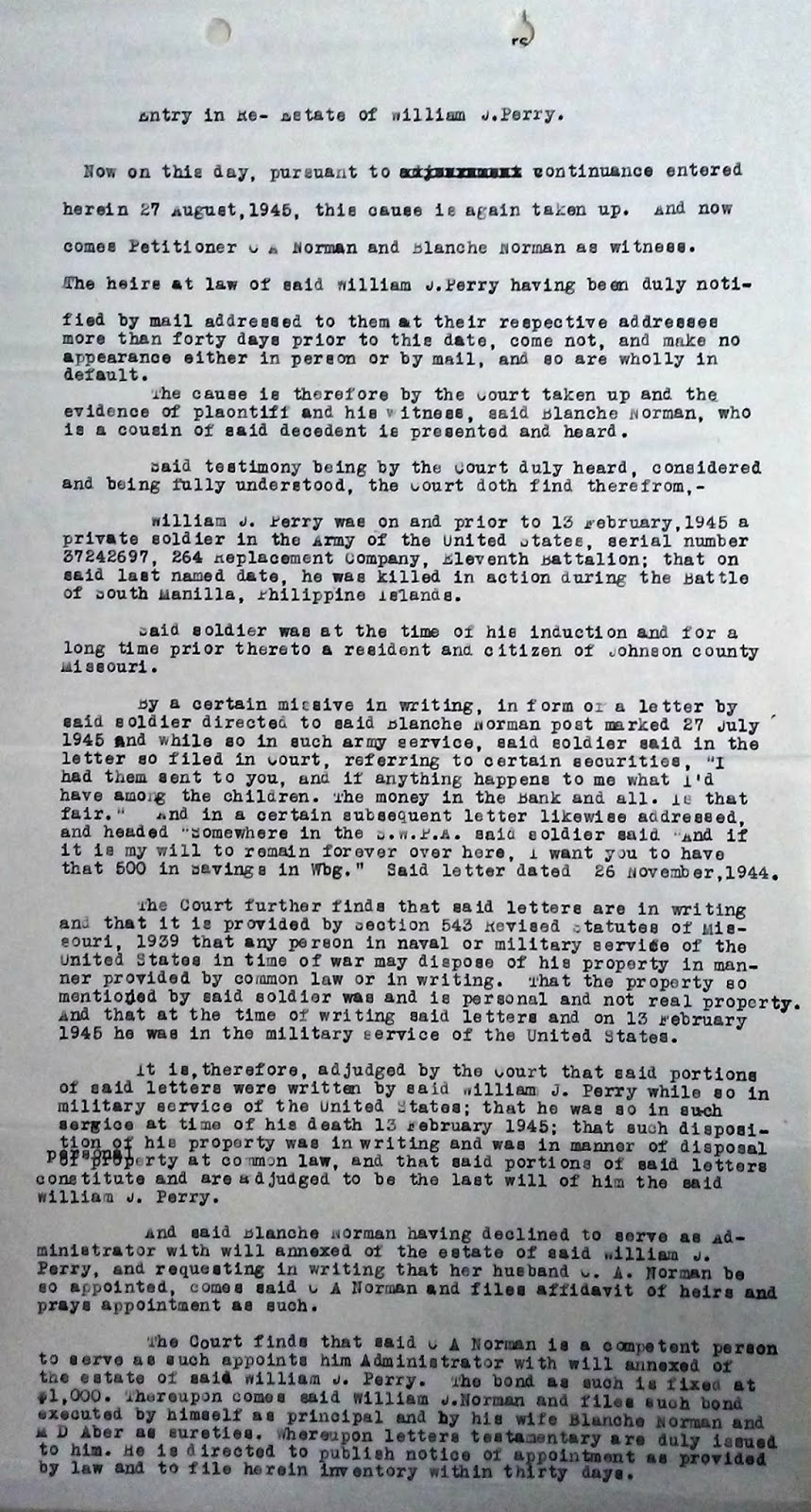 SHOW ME - Johnson County - West Central Missouri History: 1945 William ...