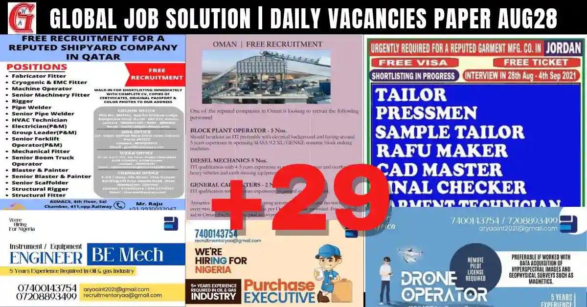 Global Job Solution | Daily Vacancies Paper Aug28