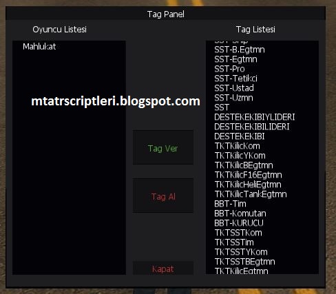 [MTA:SA] Tag Verme Paneli - MTA TR SCRİPTLERİ | Multi Theft Auto SC