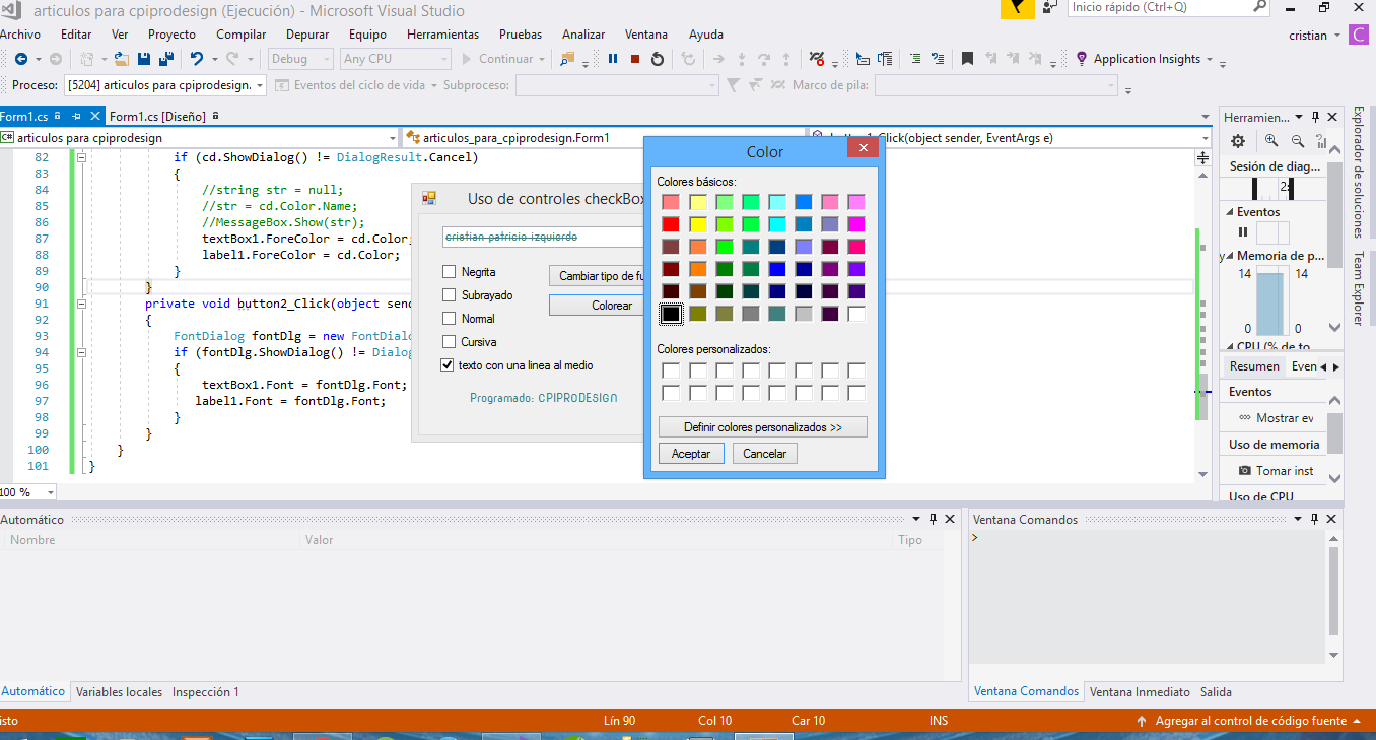uso de ColorDialog,FontDialog,CheckBox en lenguaje c# en IDE visual ...